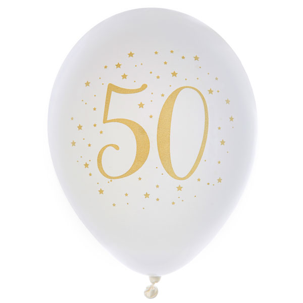 Luftballons 50. Geburtstag / Zahlenballons 50 - weiß-gold - 8 Stück