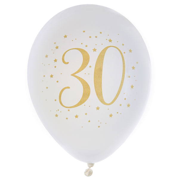 Luftballons 30. Geburtstag / Zahlenballons 30 - weiß-gold - 8 Stück